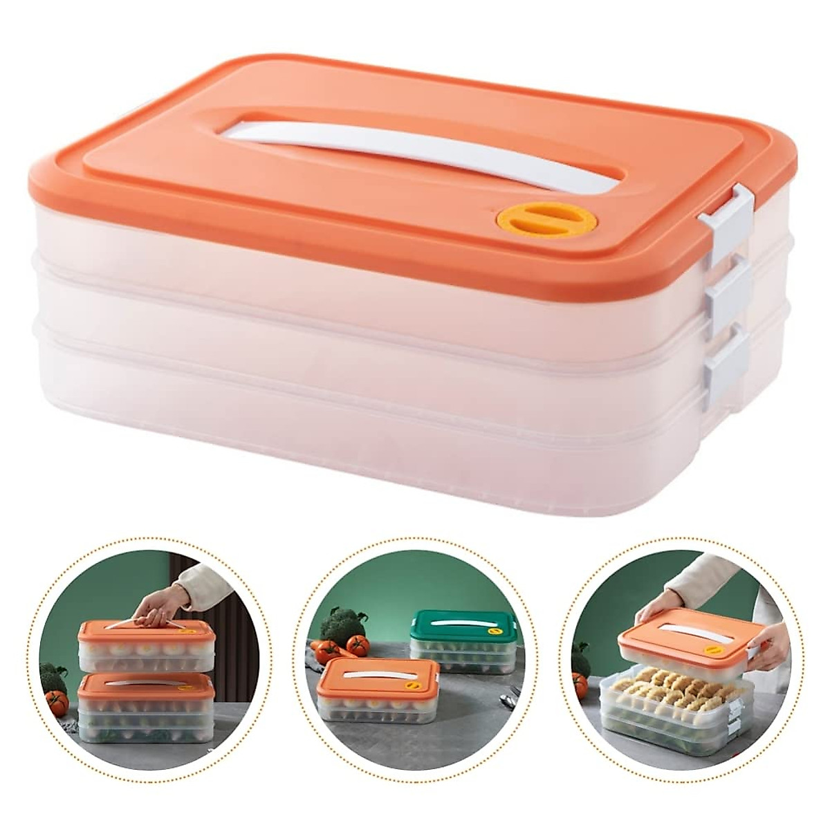 DOITOOL Dumpling Freezer Case Refrigerator Food Storage Container Box: 3- Layer Flat Fridge Organizer case with lids Plastic Stackable Food Keeper Tray for Dumpling wonton Food Preservation Tray