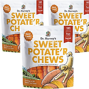 Dr. Harvey's Sweet Potato Chews for Dogs, Dog Treats for Small, Medium, Large Dogs, Natural Dog Snacks for Training, Healthy Teeth, Preventing Bad Breath, and Aggressive Chewers, USA Grown (3 Pack)