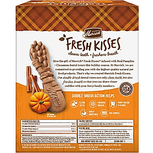 Aurora Pet Bundle Pack (2) Merrick Fresh Kisses Real Pumpkin & Cinnamon Flavor Medium Breed Dog Dental Treats with (1) Grooming Wipes
