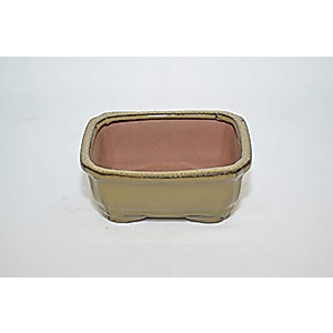 Bonsai Ceramic Pot 5" Rectangle Shape,Brown Color with draining Holes.