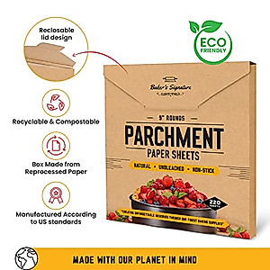 [220 Liners] Heavy Duty 9 Inch Parchment Rounds Paper Baking Sheets | Precut Silicone Coated & Unbleached – Will Not Curl or Burn – Non-Toxic & Comes in Convenient Packaging