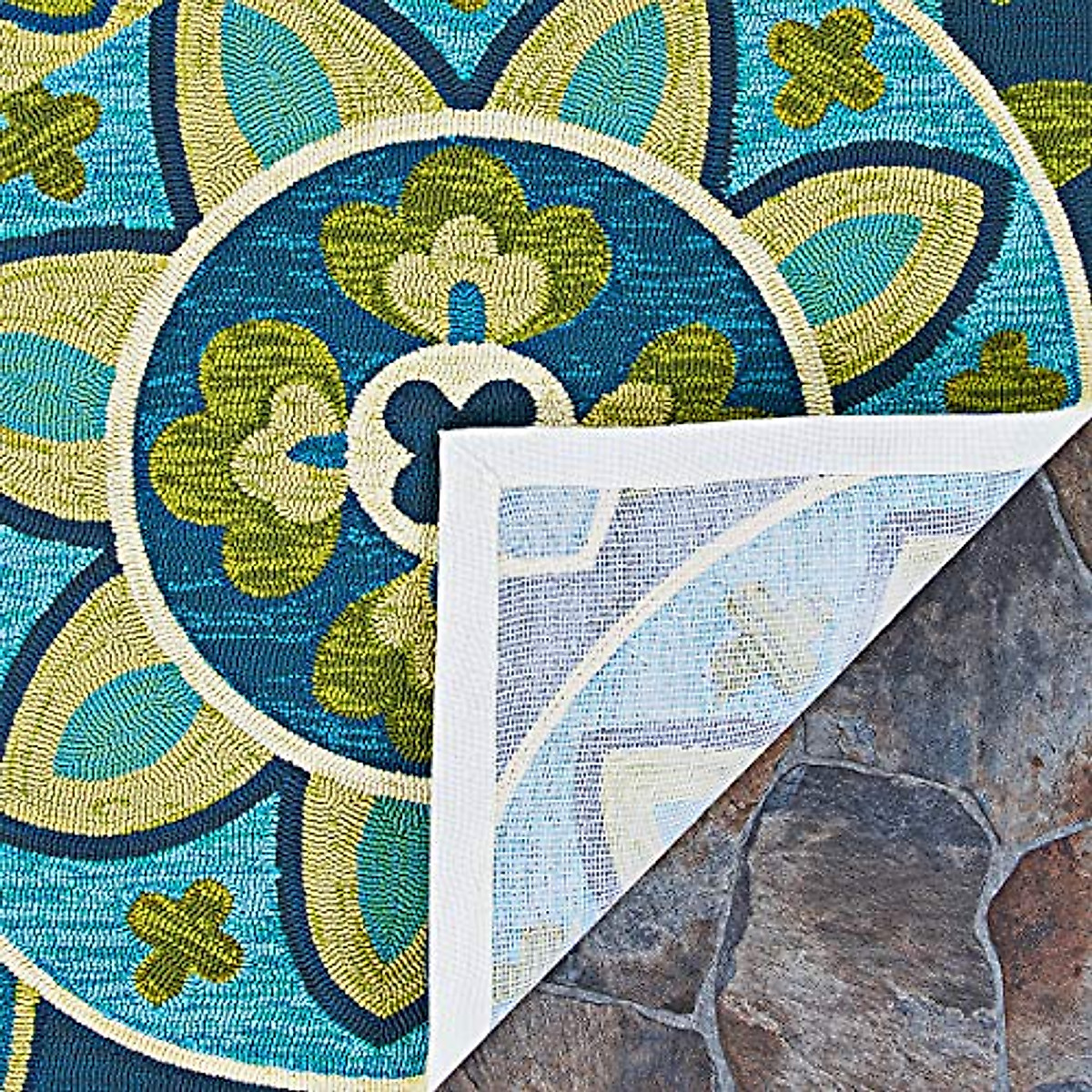 Couristan Covington Rip Tide Indoor/Outdoor Area Rug, 7'10" Round, Ocean Blue-Green