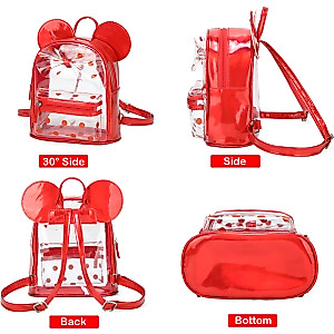 Little Girls Mini Clear Backpack Cute Ears with Glitter Polka Dots Bow Transparent Daypack See-thru Backpack (Pink)