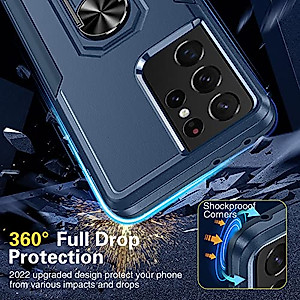 Oterkin for S21 Ultra Case 5G,Samsung Galaxy S21 Ultra Case with [2 x 9H Lens Protectors][Adjustable Ring Kickstand] Shockproof Anti-Scratch Heavy Duty Phone Case for Galaxy S21 Ultra (Blue)