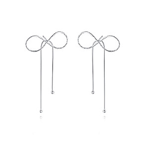 Reffeer Solid 925 Sterling Silver Bow Drop Earrings Dangle for Women Teen Girls Bowknot Dangle Earrings Studs (A-Silver)