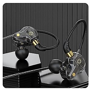 SWLIFL Wired Earbuds in-Ear Headphones with Microphone Volume Control Dual Dynamic Coil Bass Noise Canceling 3.5mm Jack Tangle-Free Cord Noise Isolating Earphones Black