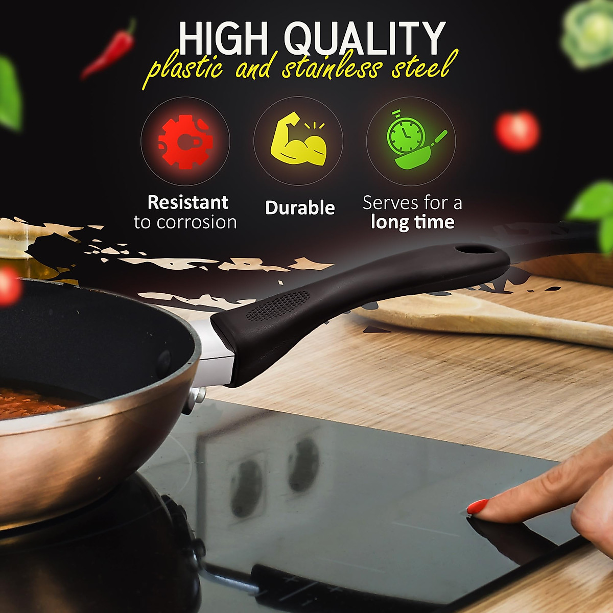 Cook Ware Pans Replacement Grip Handle - Removable Handle Cookware Pot Lid Handle Knob Removable Handles Pan Handle Grip Detachable Handle Cookware Pots and Pans with Removable Handles Screw on Handle