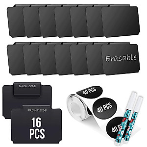 56Pcs Labels for Storage Bins. 16Pcs Plastic Basket Labels & 40Pcs Labels for Food Containers with 2 White Markers. Basket Labels Clip On for Easy Sorting & Clear Storage Bin Labels for Identification