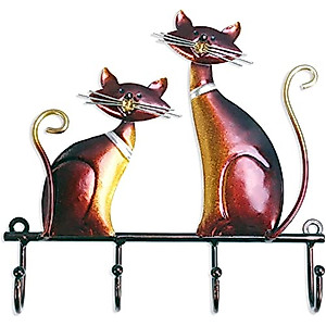 Tooarts Wall Mounted Key Holder Iron Cat Wall Hanger Hook Decor 4 Hooks for Coats Bags Wall Mount Clothes Holder Decorative Gift