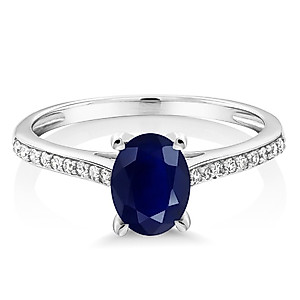 Gem Stone King 10K White Gold Gemstone Birthstone and White Diamond Engagement Ring | Oval 8X6MM | Wedding Anniversary Promise Ring For Women | Available In Size 5, 6, 7, 8, 9