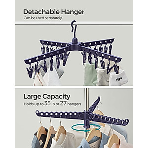 SONGMICS 2-Tier Clothes Drying Rack, 72-Inch Folding Laundry Drying Rack with 3 Rotatable Arms for Hangers, 24 Clips, Stainless Steel, for 27 Pieces of Clothes, Blue and Silver ULLR512Q01