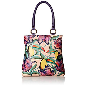 Anna by Anuschka Women's Genuine Leather Large Classic Shopper | Hand Painted Original Artwork | Tropical Toucan, One Size