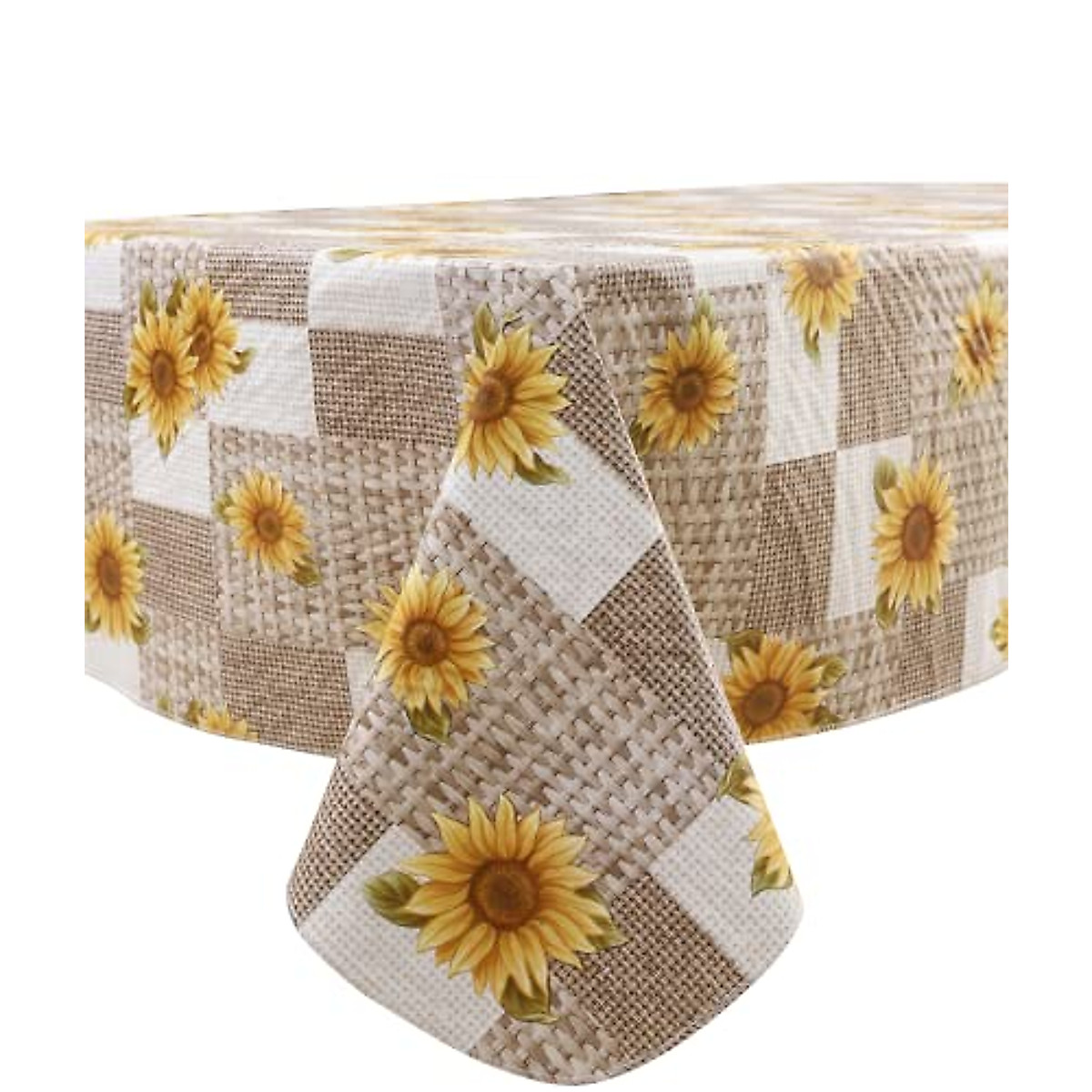 LIBERECOO Vinyl Tablecloth Flannel Backed Stain-Resistant PVC Table Cloth Waterproof Oil-Proof Wipeable Indoor/Outdoor Picnic, BBQ and Dining Table Cover(60 x 84 Inch, Sunflower)