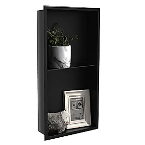 APPASO Shower Niche Insert 24" x 12" Matte Black Double Shelf Organizer, Square Corners 304 Stainless Steel Modern in Wall Bathroom Niche NO Tile Needed Niche de Douche