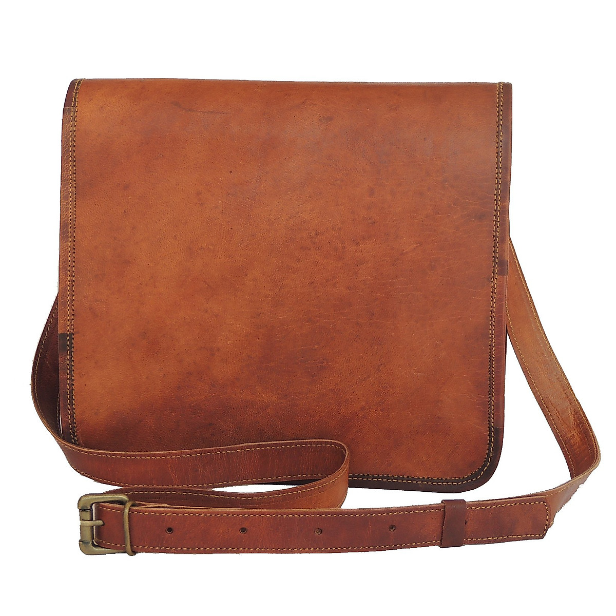 Goat Leather Cross Body Vintage Style Shoulder Bag 11 Inch Small Travelling Bag for Women & Men, Brown