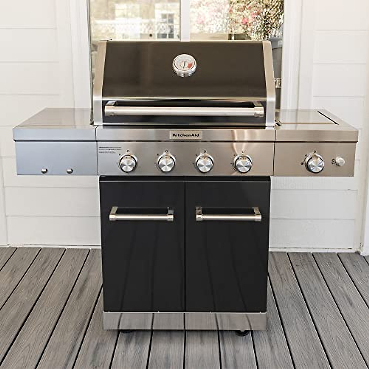 KitchenAid 720-0954L 4-Burner Stainless Steel Free Standing 55000 BTU Propane Gas Grill with Black Cabinet and Side Burner