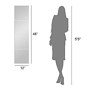 TRAHOME Wall Mirror Full Length, 12Inches x 4PCS, Glass Frameless Body Mirror Wall-Mounted for Gym, Bedroom, Living Room, Over The Door