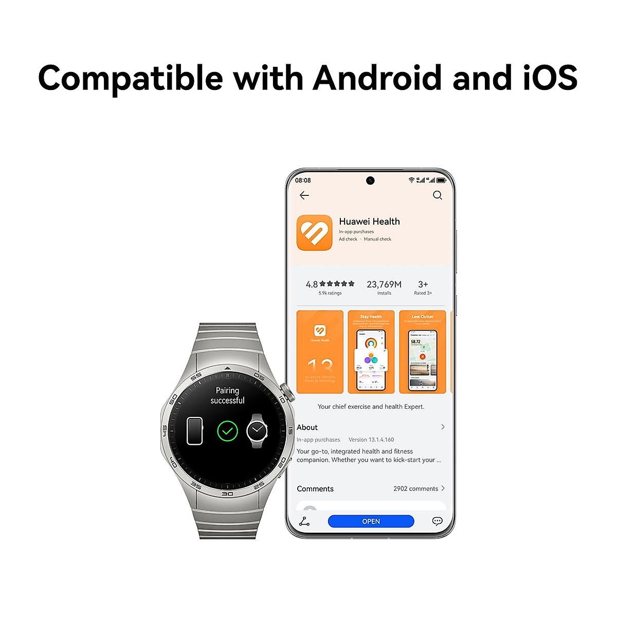 HUAWEI Watch GT 4 B19F 46mm Bluetooth Smartwatch 1.43" AMOLED Screen Fluoroelastomer Strap - Black