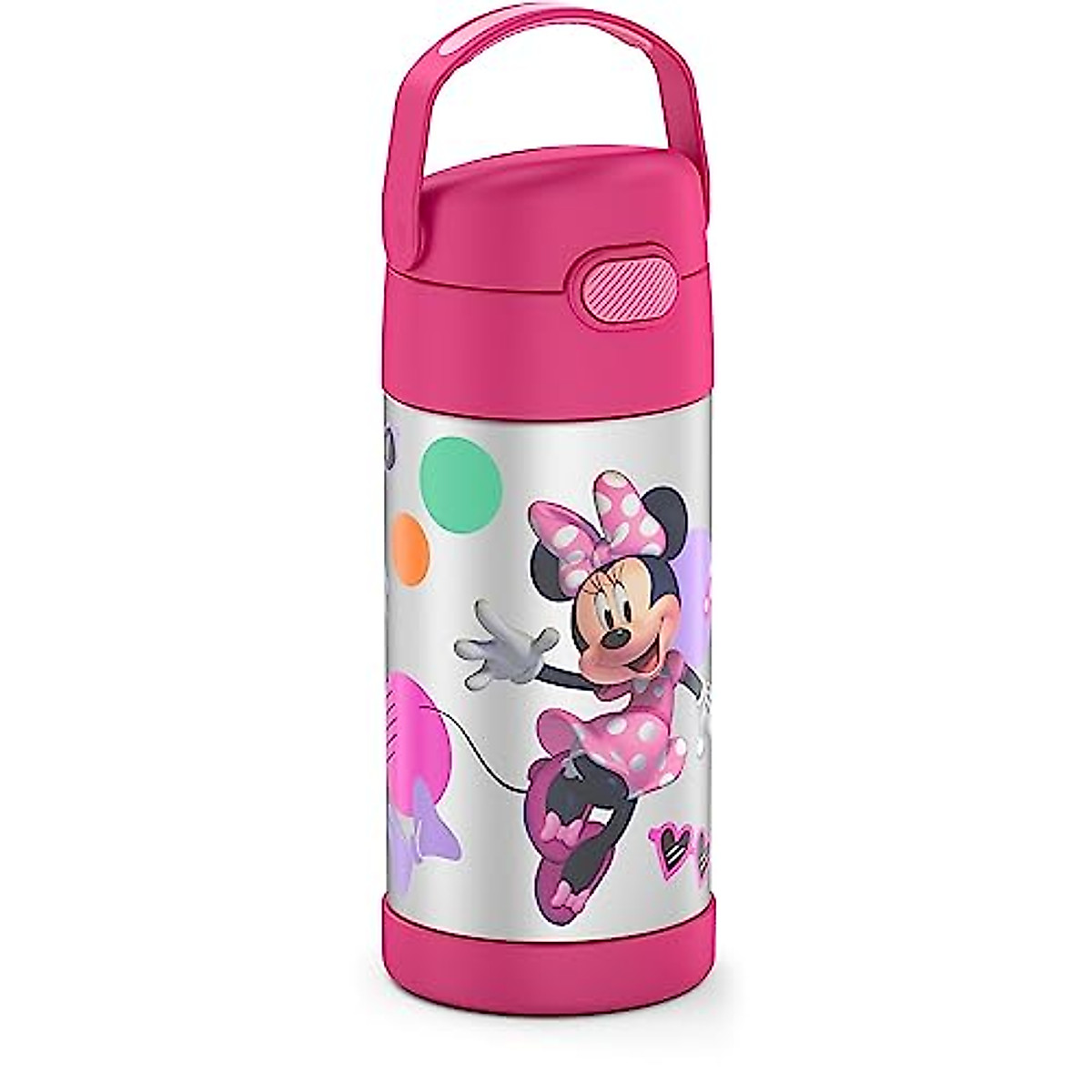 THERMOS FUNTAINER 12 Ounce Stainless Steel Vacuum Insulated Kids Straw Bottle, Minnie Mouse