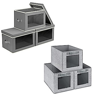 Homsorout Storage Bins with Lids, Clear Window Closet Storage Baskets, Foldable Storage Cubes Organizers with Handles, Closet Organizers and Storage Bins for Clothes, Toys, 6 Packs, Grey, Blended