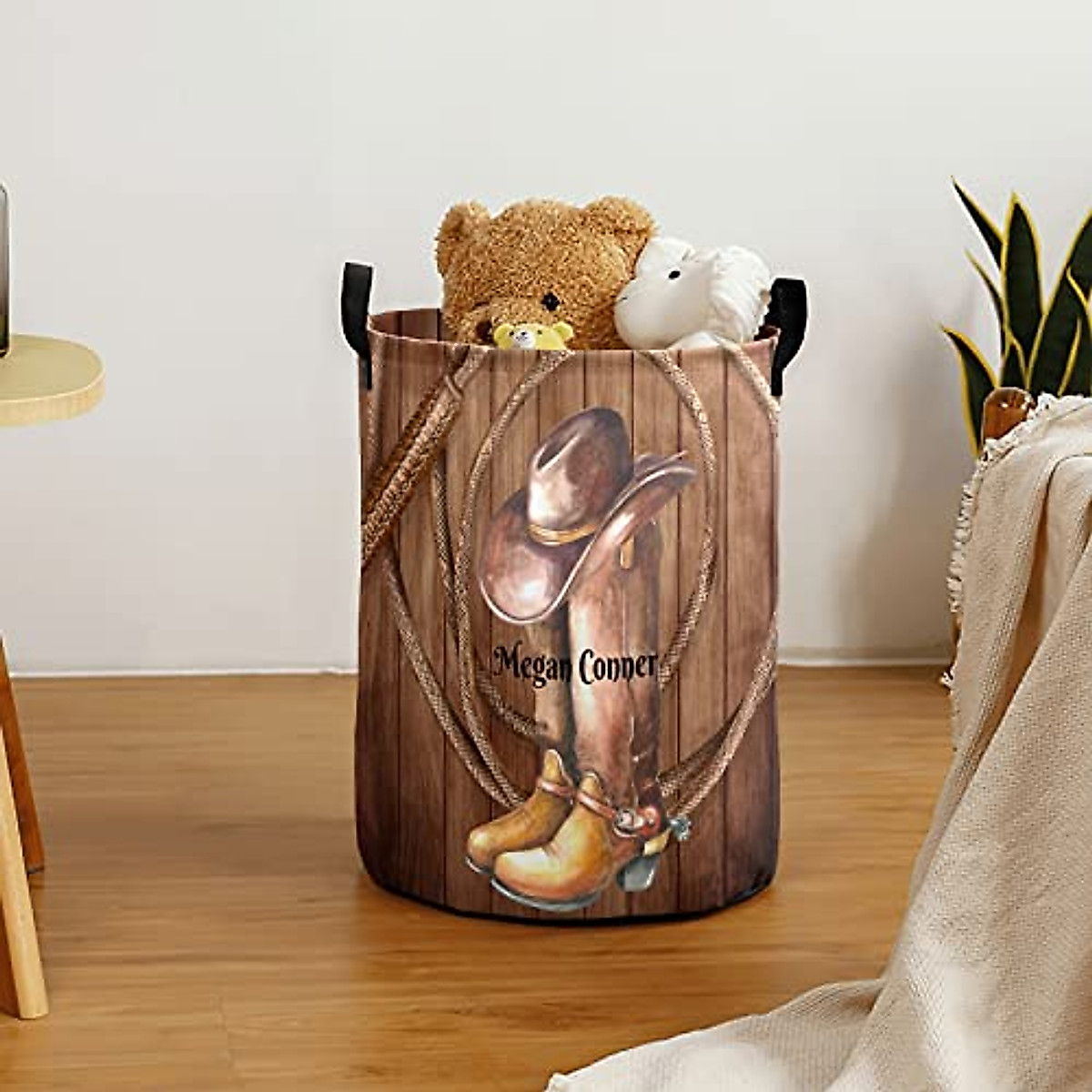 Cowboy Brown Personalized Laundry Basket ,Custom Foldable Storage Bins Laundry Hamper for Nursery Pet Toys Clothes