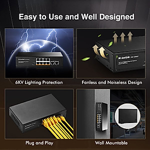 MokerLink 10 Port Gigabit PoE Switch, 8 GE PoE+, 2 GE Uplink, 10/100/1000Mbps, 120W 802.3af/at PoE, Fanless Plug & Play Ethernet Switch