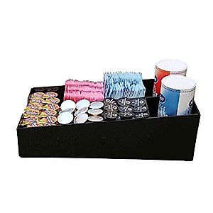 HAITIAN Coffee Condiment Organizer Cup Holder 7 Compartments for Store, Office and Home use, Handmade of 3mm ABS Sheet, Color Black