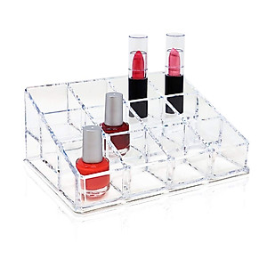 Isaac Jacobs Clear Acrylic 12 Compartment Nail Polish Holder, Organizer for Makeup, Essential Oils, Storage Solution, Rack Display (3 Rows (x4))