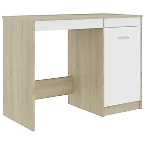 ULUYYUC Desk,Computer Desks Bedroom Desks Study Desk with Doors Suitable for Home, Office, Bedroom, Conference Room, etc White and Sonoma Oak 39.4"x19.7"x29.9" Engineered Wood