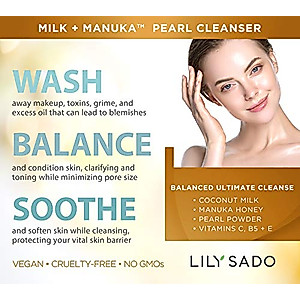 LILY SADO MILK+MANUKA™ Coconut Milk & Manuka Honey Gentle Gel Face Cleanser - Natural Cruelty-Free Facial Wash Cleanses, Balances, Soothes & Hydrates - Reduces Pores & Blackheads - 5oz