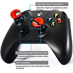 Playrealm FPS Thumbstick Extender & 3D Texture Rubber Silicone Grip Cover 2 Sets for Xbox Series X/S & Xbox One Controller(Camouflage Red)
