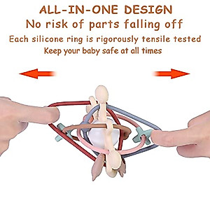 AULEGE Baby Teething Toy for Babies 3-12 Months, Silicone Baby Teether Toys with Rattle, Rattle Sensory Teether Toy, Baby Chew Toys for Teething Relief, BPA Free, Beige