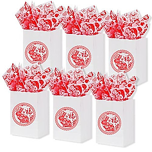 Kavoc 100 Sheets Red Rabbit Tissue Bulk, Cute Rabbit Fu Character Tissue for Chinese New Year Gift Wrapping, Traditional Art Paper Cutting for 2023 Spring Festival Decor, 20 x 14in