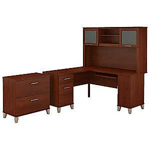 Bush Furniture Somerset L Shaped Desk with Hutch and Lateral File Cabinet