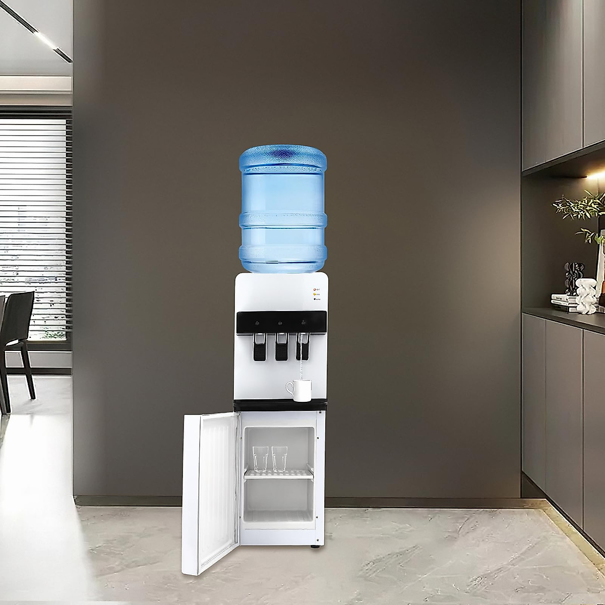 CheriMuMu Top Loading Water Cooler Dispenser, Hot and Cold Water Dispenser 3 Temperature Settings Water Dispenser for Home Office & More, Holds 5 Gallon Bottles (White)