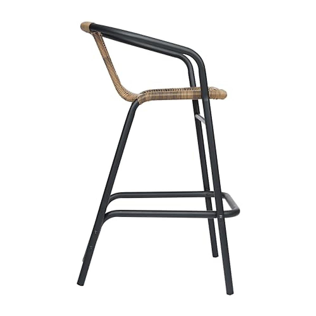 Flash Furniture Lila Commercial Grade Rattan Indoor-Outdoor Commercial Restaurant Barstool - Rattan Seat and Back - Footrest - Medium Brown