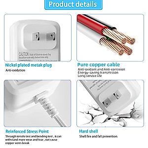 TKDY 24V 1A Power Supply Cord White, 110-240V AC to 24Vdc 24W Class 2 Adapter, DC24V Switching Charger for 24 Volt 1.0A 1000mA 0.75A 750mA 0.5A 500mA Diffuser Humidifier LED Light.