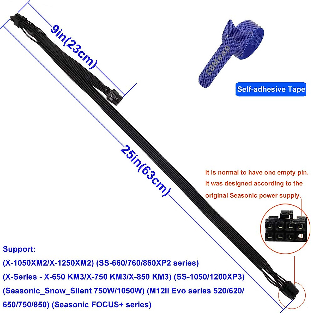 COMeap PCIe Cable for Seasonic PSUs, PCIe 8 Pin Male to Dual PCIe 8 Pin (6+2) Male Power Adapter Splitter 25-inch+9-inch (63cm+23cm)