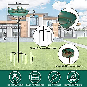 DREAMSOUL 5 Prongs Base Bird Bath with Metal Stake, Garden Bird Bath for Outdoors Tall Bird Bath Cast Iron Freestanding & Lightweight Bird Bath, Gold(37.4" H x 12.1" W)