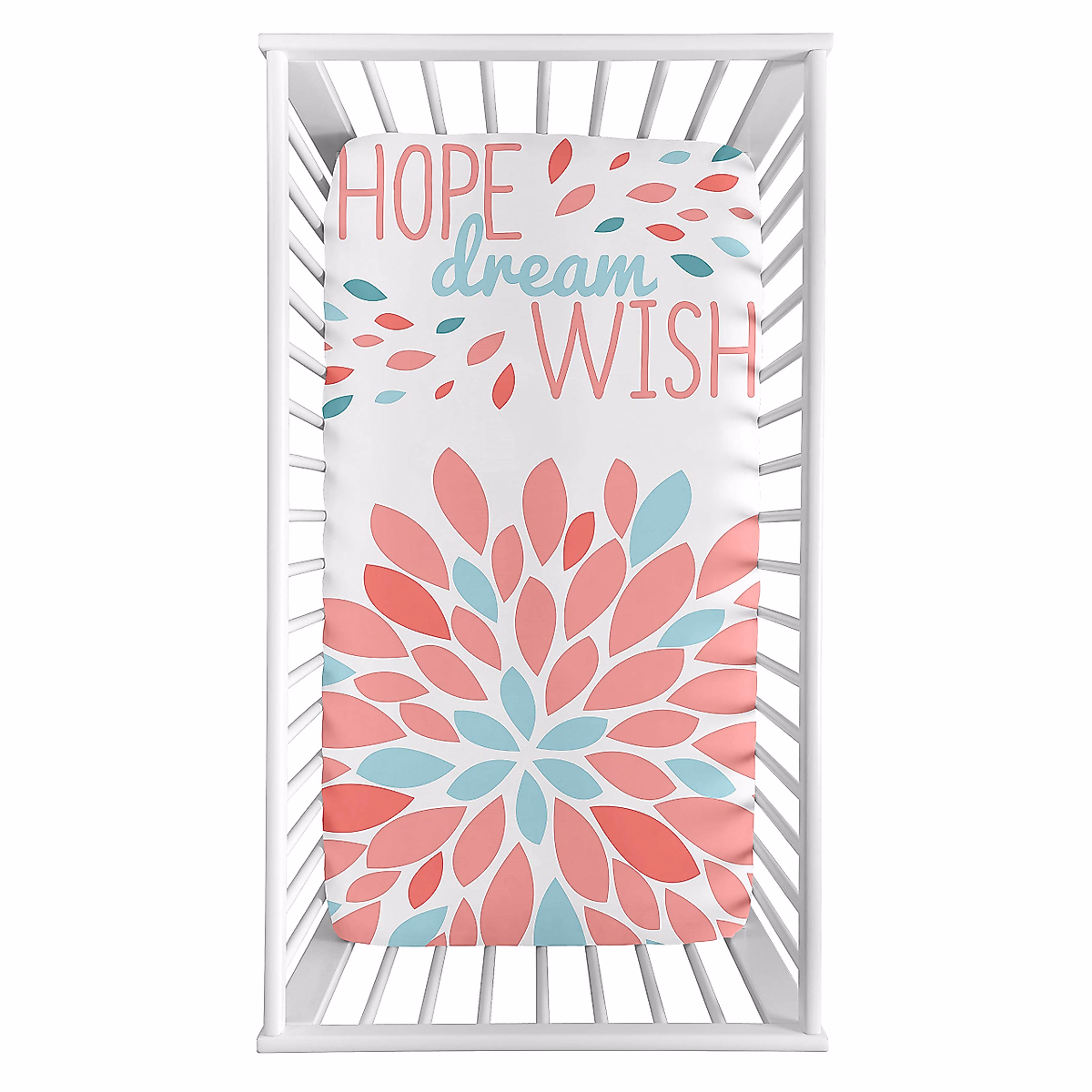 Sweet Jojo Designs Floral Girl Fitted Crib Sheet Baby or Toddler Bed Nursery Photo Op - Turquoise Blue and Coral Flower Emma