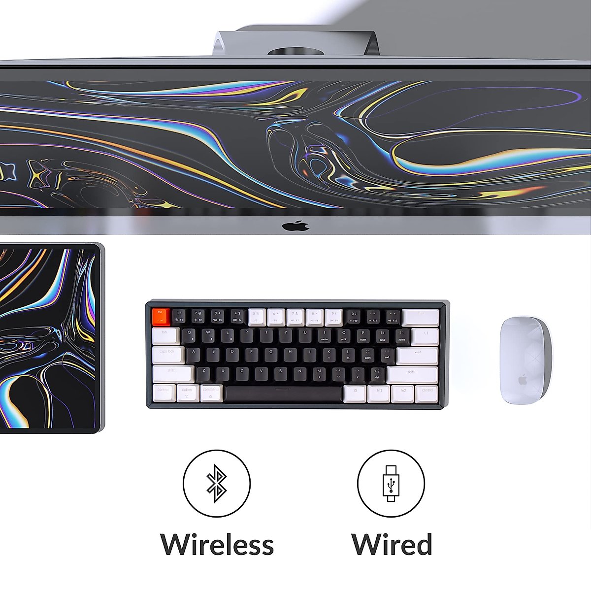 Keychron K12 60% Layout Bluetooth Wireless/USB Wired Mechanical Gaming Keyboard with Keychron Mechanical Brown Switch Aluminum Frame, Compact 61-Key Computer Keyboard for Mac Windowss
