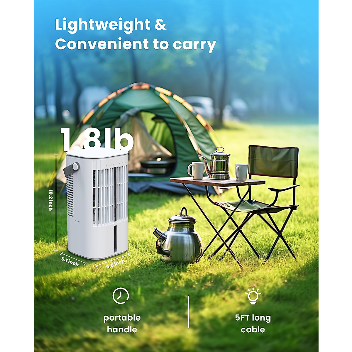 LATITOP Portable Air Conditioners Fan, Air Cooler Evaporative 180°Auto Rotation, 3 Wind Speed, 2-4H Timer, Mini Cooling Fan for Room Home Bedroom Office