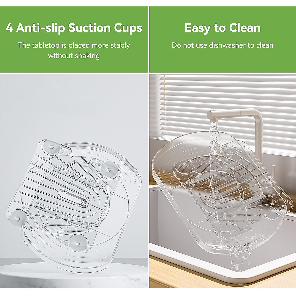 Voova Lazy Susan Turntable Organizer for Refrigerator, 360° Rotating Fridge Organizers and Storage,Rectangle Condiment Organizer Rack for Fridge,Cabinet, Kitchen, Pantry, Countertop, Clear (1 Pack)