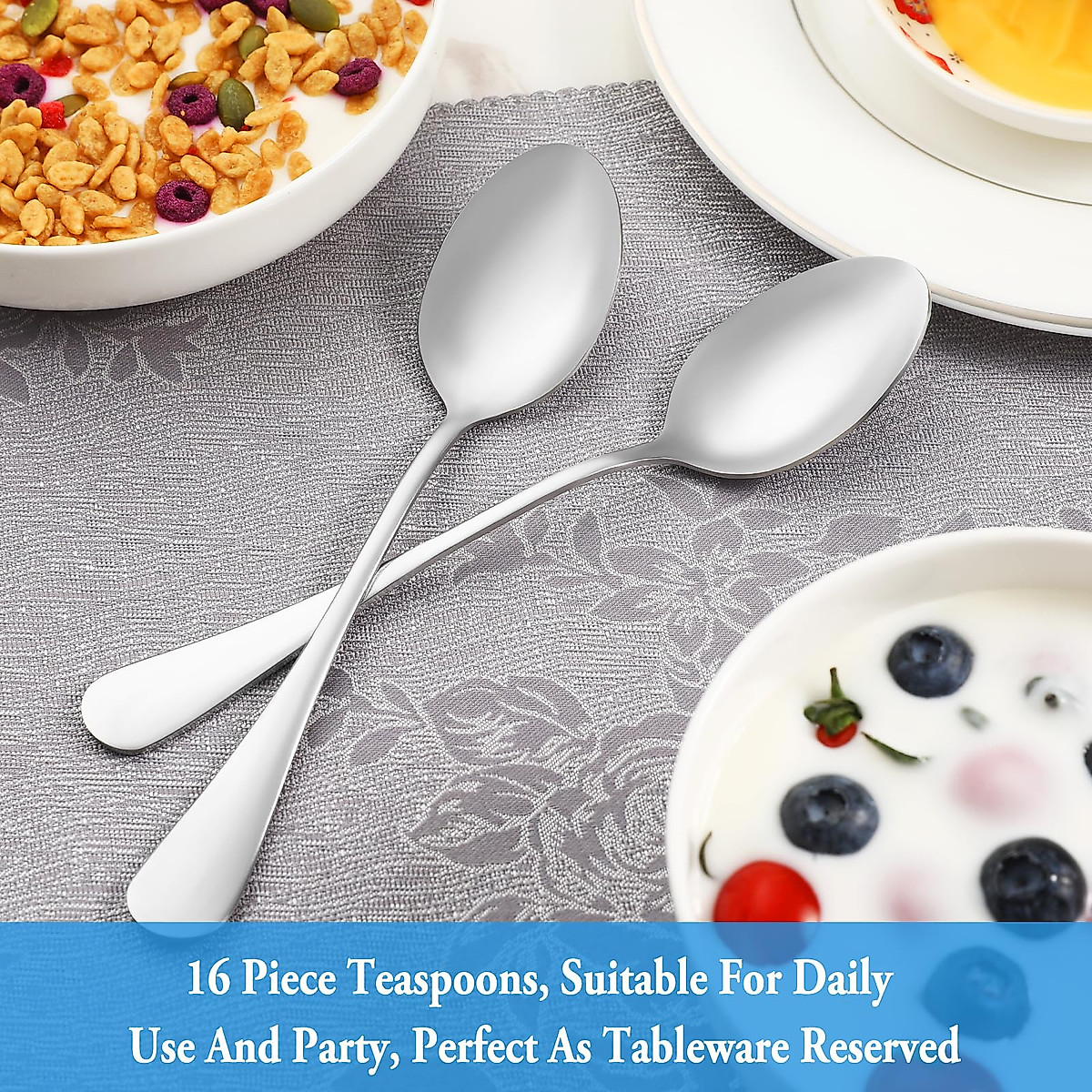 Teaspoon Set,16 Piece 6.7" Spoons Silverware,Premium Food Grade 18/10 Stainless Steel Tea Spoons,Durable Small Spoons,Good Teaspoons,Dessert Spoons,Kitchen Spoons Set,Mirror Finish & Dishwasher Safe