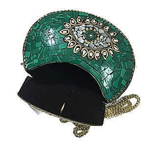 stone mosaic metal bag antique ethnic bridal clutch Indian purse party clutch women bag (Turquoise)