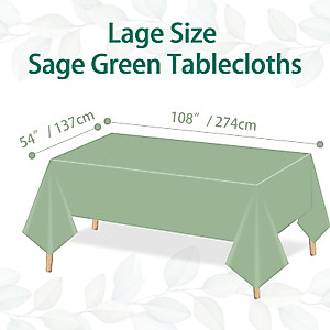 Sage Green Plastic Tablecloths Disposable, Light Green Outdoor Tablecloth Sage Table Cover Supplies for Bridal Shower Baby Shower Birthday Wedding House Warming Party Decorations, 108'' x 54'', 4pcs