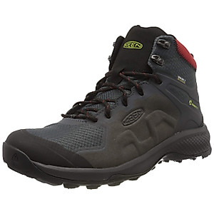 KEEN Men's Explore Mid Waterproof Hiking Boot, Magnet/Fiery Red, 9