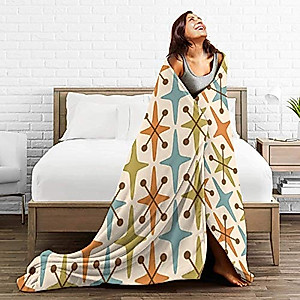 Flannel Plush Modern Throw Blanket, Olive Mid Century Modern Abstract Star Space Age Pattern Throw for Better Sleep Living Room, Air Conditioning Blanket and Quality Wrinkle-Resistant 60" x 50"