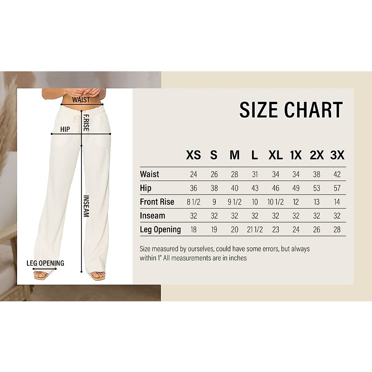 Cali1850 Women's Casual Linen Pants 32" Inseam Oceanside Drawstring Smocked Waist Lounge Beach Pants with Pockets White X-Large