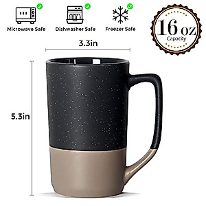 SHOWFULL 16 OZ Large Coffee Mug, Two Color Combination Big Ceramic Tea Cup with Square Handle with White Speckled for Men Women Restaurant Home Office Hot Drinks, Grey